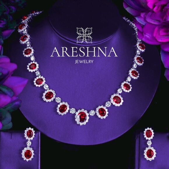 Areshna | Jewelry | Imperial Ruby Red Diamond Jewelry Set Bridal ...